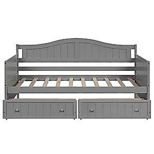 cjc Twin Daybed with 2 Storage Drawers, Wooden Storage Daybed Frame with Slats, Sofa Bed for Bedroom Living Room, 275 lbs Weight Limits (Gray)