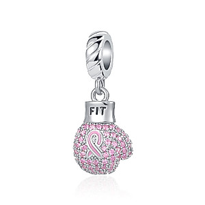 OutstandLong Fight Breast Cancer Awareness Charms Pink Ribbon Dangle Charm Beads for Bracelets