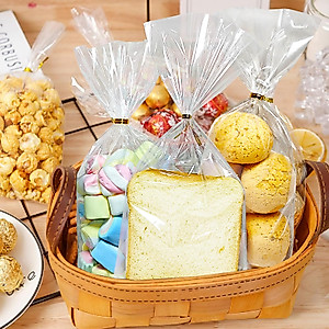 QOIUSO 100pcs Cellophane Treat Bags: 5 x11 Inch Clear Cellophane Bags for Candy Snacks Cookies Holiday Gift Wrapping - Plastic Goodie Bags with 110 Twist Ties for Christmas New Year Party Favors