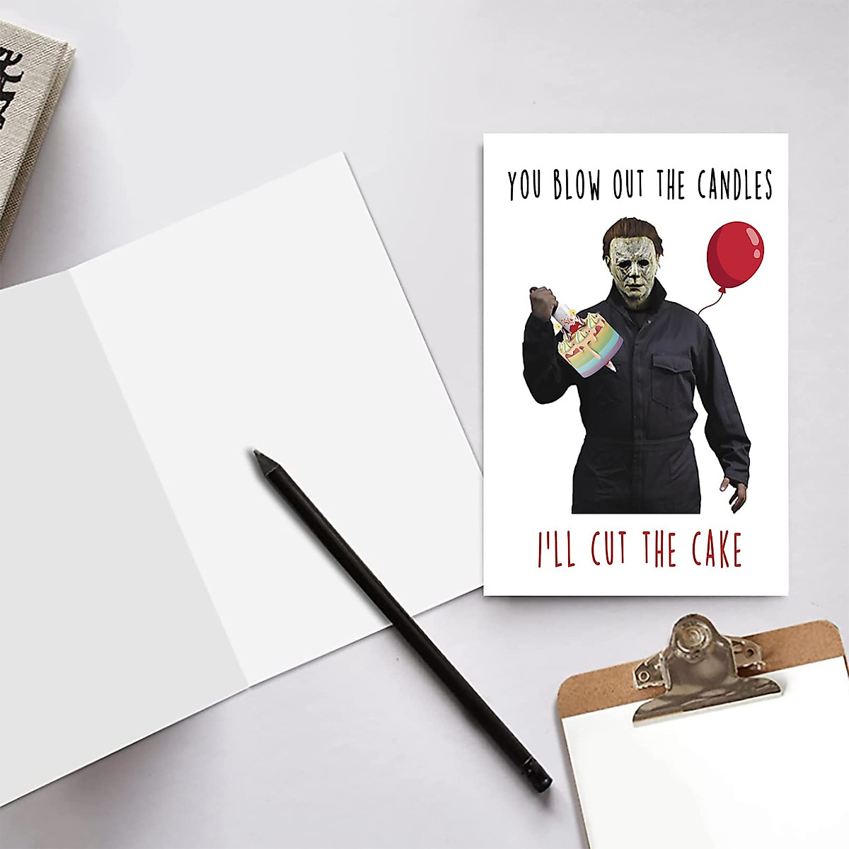 BENNLOOS Horror Themed Birthday Card Decorations for Anyone, Funny Michael Myers Birthday Card for Him Her, Scream Killer Movie Bday Gifts for Best Friend