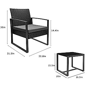 Homall Balcony 3 Piece Furniture Table Garden Backyard Outdoor Patio Use Porch Chairs Cushioned PE Wicker Bistro Set Rattan (Black)