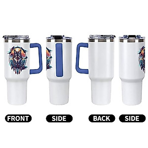Charm Wolf Dream Catcher Insulated Tumbler with Lid And Straw Stainless Steel Travel Coffee Mug 40oz Deep Blue-style