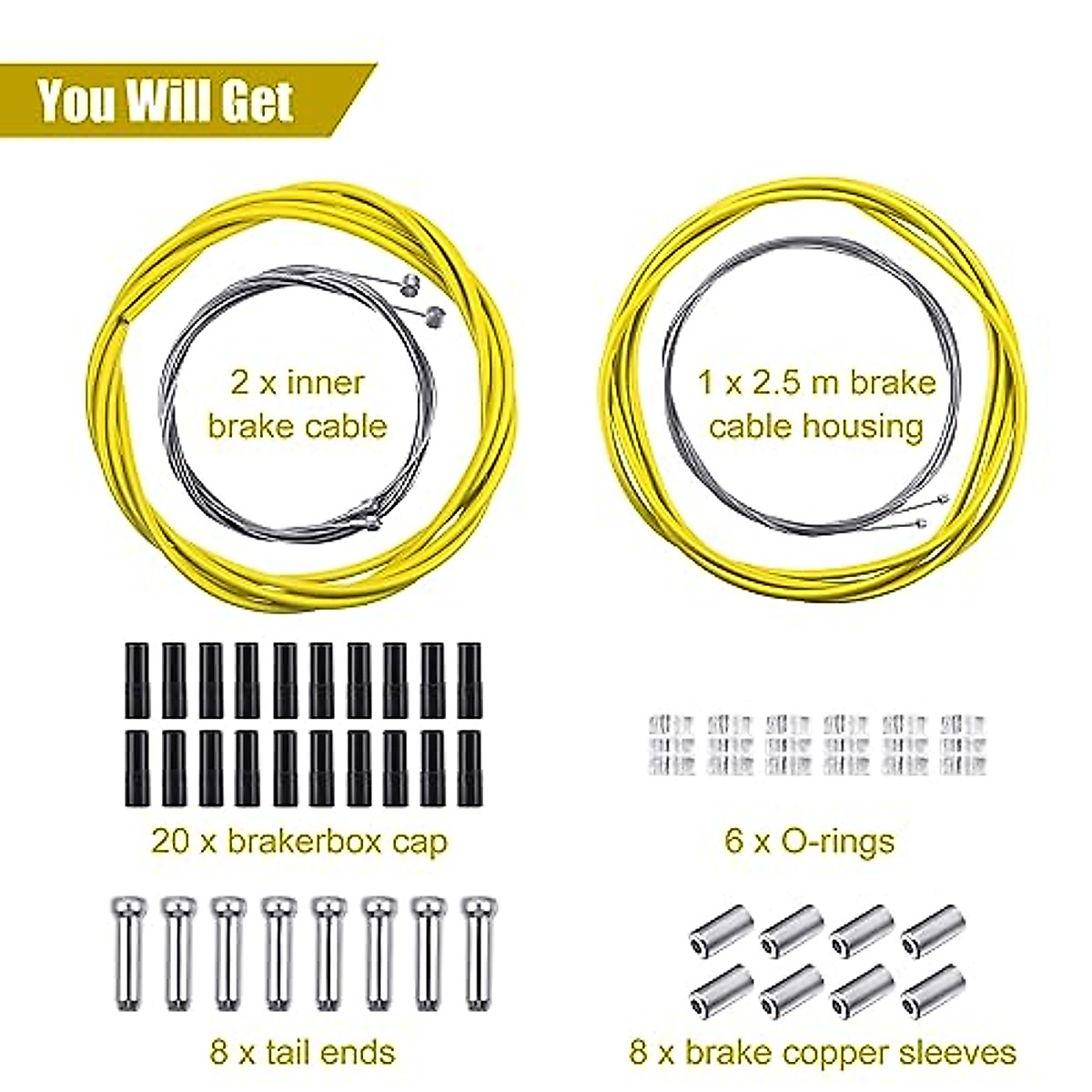 Universal Bicycle Transmission Line Bicycle Shift Derailleur Cable and Brake Cable Kit for Bicycle Mountain Road Bike Repair (Yellow)
