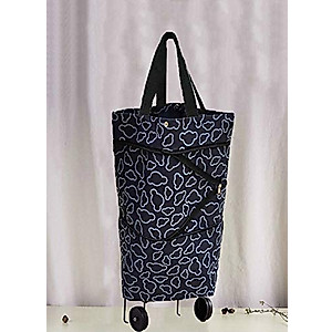 Collapsible Foldable Cart Reusable Shopping Grocery Trolley Bag on Wheels(Black)