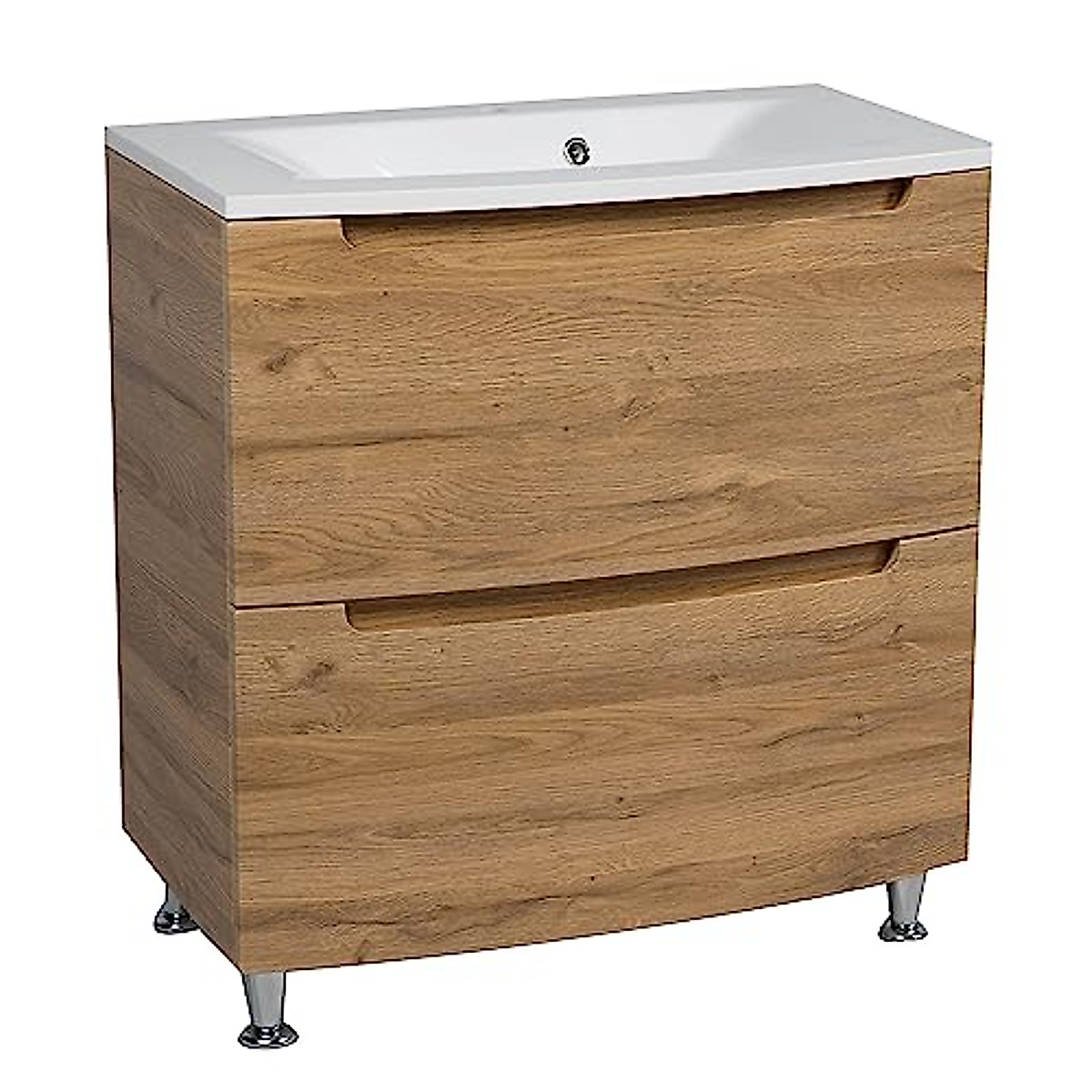 Bath Oasis Modern Free Standing Bathroom Vanity with Washbasin | Delux Teak Natural Collection | Non-Toxic Fire-Resistant MDF-40-Diamond Collection 40"