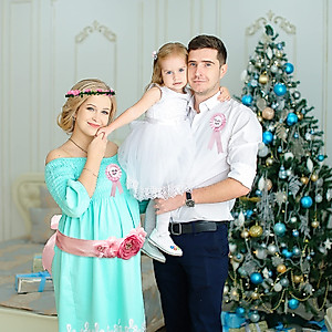 Xinnun 5 Pcs Baby Shower Maternity Sash Kit Shoulder Sash and Pin Daddy Corsages Flower Crown Pregnancy Sash Rose Wreath Headdress for Baby Shower Pregnancy Parents Prop Present Party Favor(Pink)