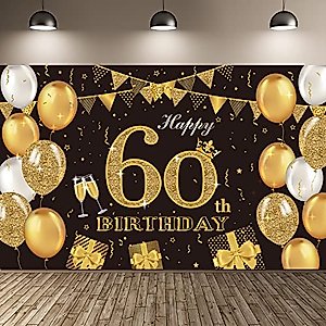 60th Birthday Party Decoration, Extra Large Black and Gold Sign Poster 60th Birthday Party Supplies, 60th Anniversary Backdrop Banner Photo Booth Backdrop Background Banner