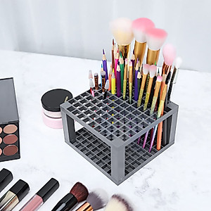 AKOAK 1 Pack 96-hole Square Plastic Pen Holder Multi-function Detachable Pen Holder Storage Art Supplies, Makeup Brushes etc (gray)