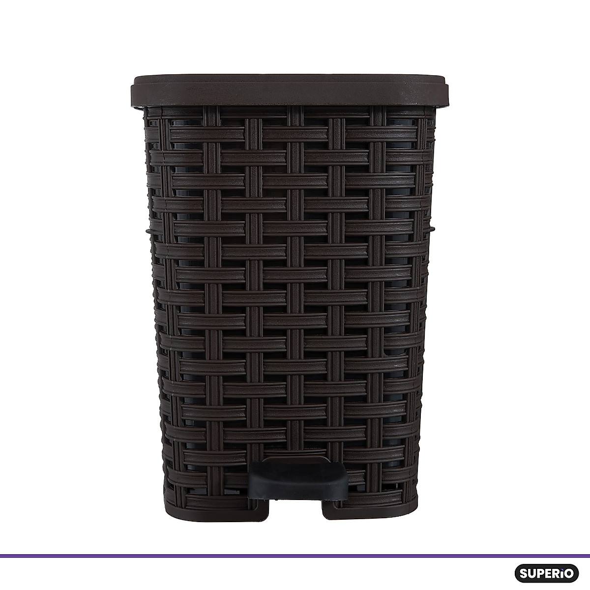 Superio Small Wicker Step On Trash Can with Foot Pedal – Outdoor and Indoor Brown 6 qt Trash Can, Waste Basket for Bathroom, Kitchen, Office, Patio, or Backyard