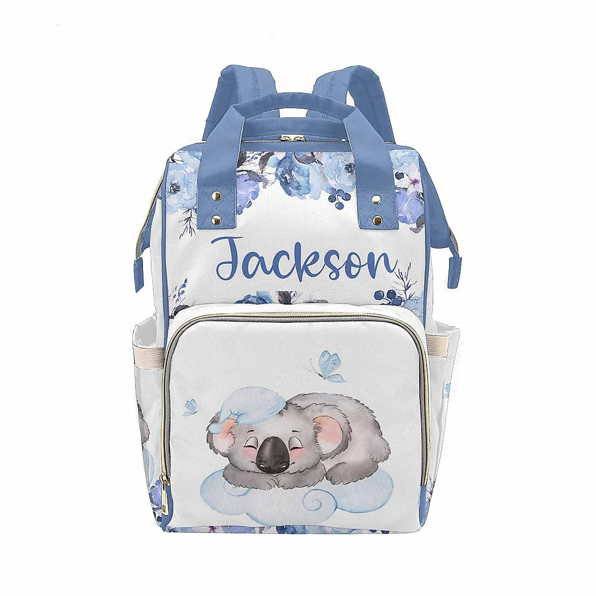 M YESCUSTOM Custom Bear Diaper Bag with Name, Personalized Cute Koala Mommy Nursing Bags Lavender Floral 's Multifunction Backpack Travel Bag with Large Capacity, Holiday Gift for Women New Mom