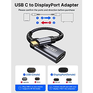 JSAUX USB C to DisplayPort Adapter 4K@60Hz, Type C to Display Port Cable Adapter Compatible with iPhone 15 Pro Max, MacBook Pro 2019 2018, Surface Book, Dell XPS, Samsung Galaxy S24 S23 Note 20-Grey