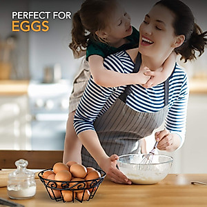 Kitchen Decor Fruit Basket Counter Egg Decorative Bowl Wire Metal Black Scroll Storage Tray by EASYVIEW