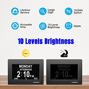 Digital Clock Large Display - 19 Alarm Clocks and Medical Reminders, 3 Display Modes with Large Font Numbers, 10-Level Dimming Display, Designed for Elderly, Dementia, and Visual Impairment
