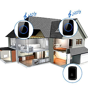 Wireless Doorbell, Waterproof Door Chime Kit Operating at Over 1000 Feet with 1 Plug-In Receivers, 58 Melodies, CD Quality Sound, LED Flash (1x Chime 1x Button, Black)