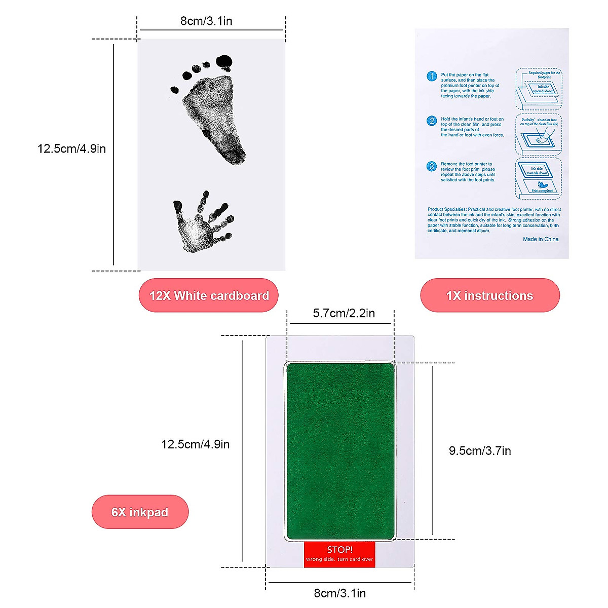 Outus 18 Pieces Baby Inkless Handprint and Footprint Kit 6 Safe Hand and Foot Ink Pad Clean Touch Dog Paw Print Stamp Kit and 12 Card for Newborn Registry Family Keepsake Baby Gift (Small)