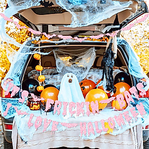 Pink Halloween Decorations It's Frickin Bats I Love Banner Halloween Bats Hanging Garland Bunting Halloween Fireplace Mantle Glitter Pink Bats for Pink Halloween Party Decorations