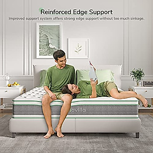 Novilla Queen Mattress 12 Inch Hybrid Mattress in a Box, Innerspring Mattress with Gel Memory Foam for a Cool Sleep, Pressure Relief, Medium Firm Mattress with Pillow Top, Groove,White&Grey&Green