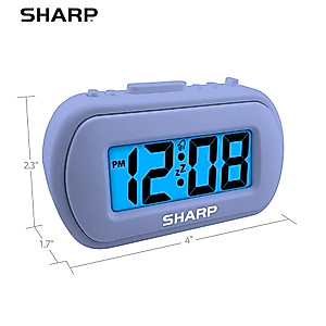 SHARP Digital Alarm Clock – Tactile Plastic Case with Soft Rubberized Finish - Battery Operated – Blue Backlight on Demand – Ascending Alarm – Easy to Use – Charcoal Black