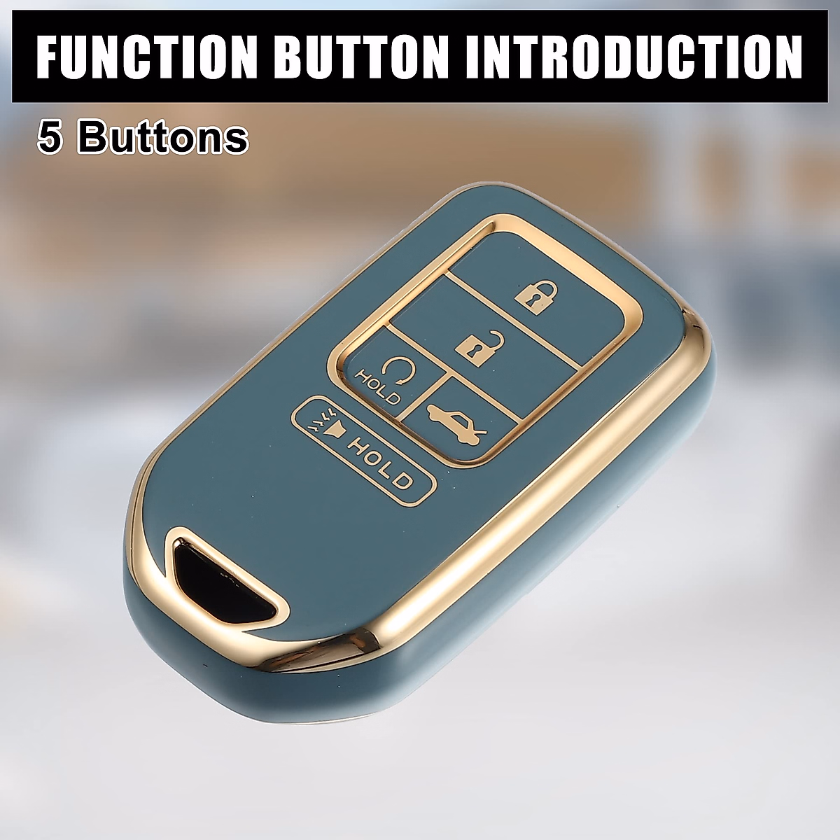 X AUTOHAUX 5 Button TPU Smart Keyless Entry Remote Control Key Fob Case for Honda Accord Civic CR-V Insight Passport Pilot with Chain Blue