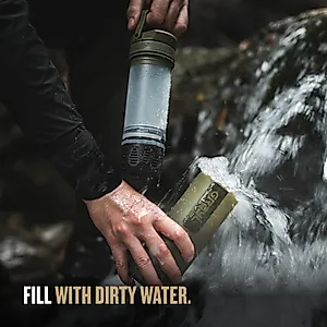 GRAYL UltraPress 16.9 oz Water Purifier & Filter Bottle for Hiking, Backpacking, Survival, Travel (Olive Drab)