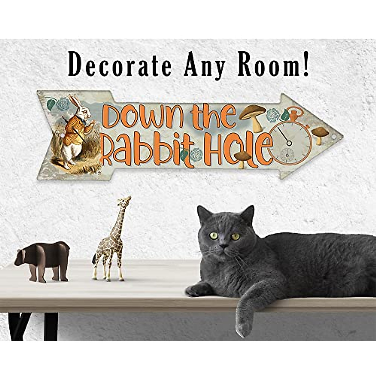 Alice in Wonderland Decor - Down The Rabbit Hole - Directional Arrow Metal Sign - Alice in Wonderland Signs - Home Decor Wall Art Perfect Alice in Wonderland Gifts and Decorations