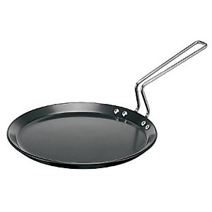 Futura Hard Anodised Flat Tava Griddle, 10-Inch, 4.88mm with Steel Handle, Black