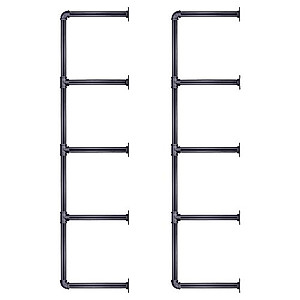 MUZIK 5 Tier Industrial Wall Mount Iron Pipe Shelf, 3/4 Inches Malleable Cast Iron Pipe Wall Mount Bookshelf Shelving Unit, DIY Open Bookshelf, Shelf Shelves, 2 Pack 52 Inch Tall