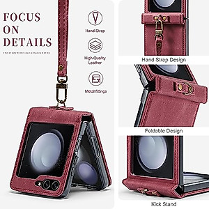 Phone Protective flip case Wallet Case Compatible with Samsung Galaxy Z Flip 5,Retro Real Cowhide Leather Folio Flip Wallet Magnetic Slim Phone Cover|Card Holder, Anti-Drop,Full Protection Protective