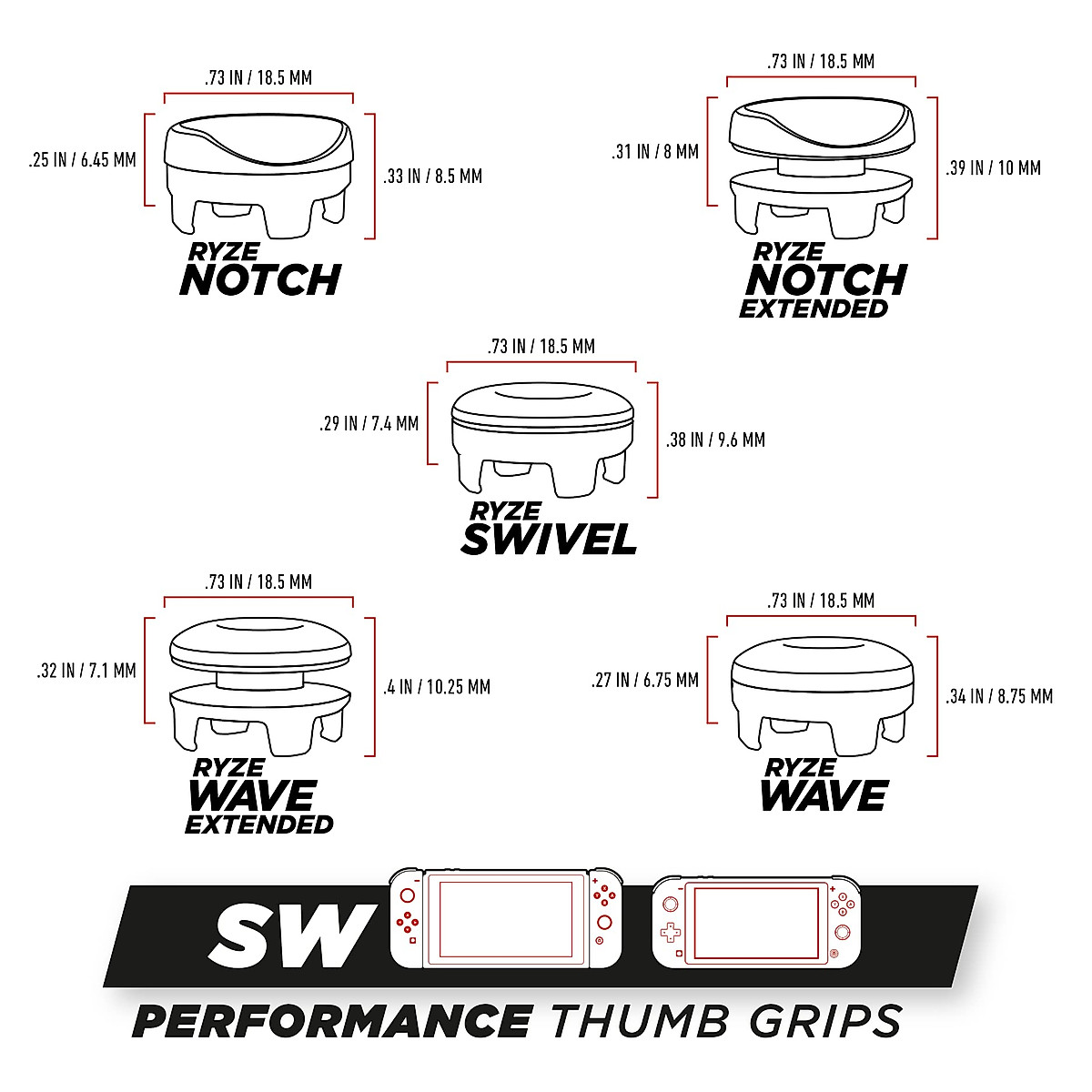 Ryze Pads for Nintendo Switch (5 Thumbsticks) - Comfort and Precision Thumb Pads, Gaming Accessories Compatible with Nintendo Switch, Switch OLED & Switch Lite