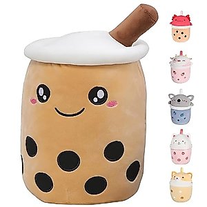 MMguai 14 inch Cute Big Boba Tea Plush Soft Hugging Pillow,Large Brown Pearl Milk Tea Stuffed Animals Toy for Girls Boys Birthday,Christmas