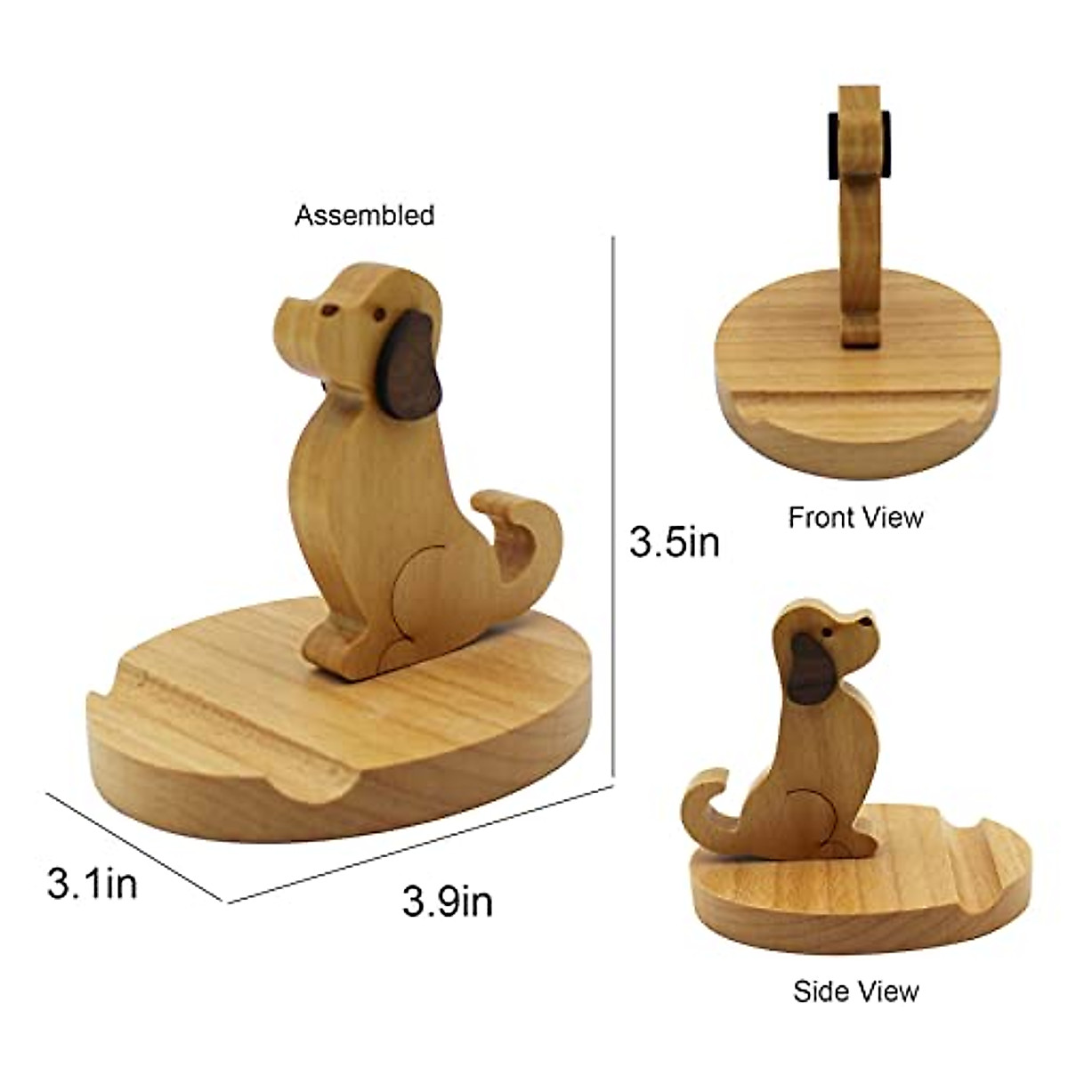 Amamcy Cute Dog Cellphone Holder Stand Wooden Smartphone Desk Holder for All Mobile Phones Animal Phone Stand Desk Ornament