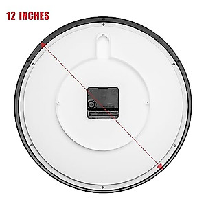 Plumeet Black Wall Clock Non Ticking Silent Quartz Round Clock Decorate Bedroom Home Kitchen Office - Battery Operated (White)