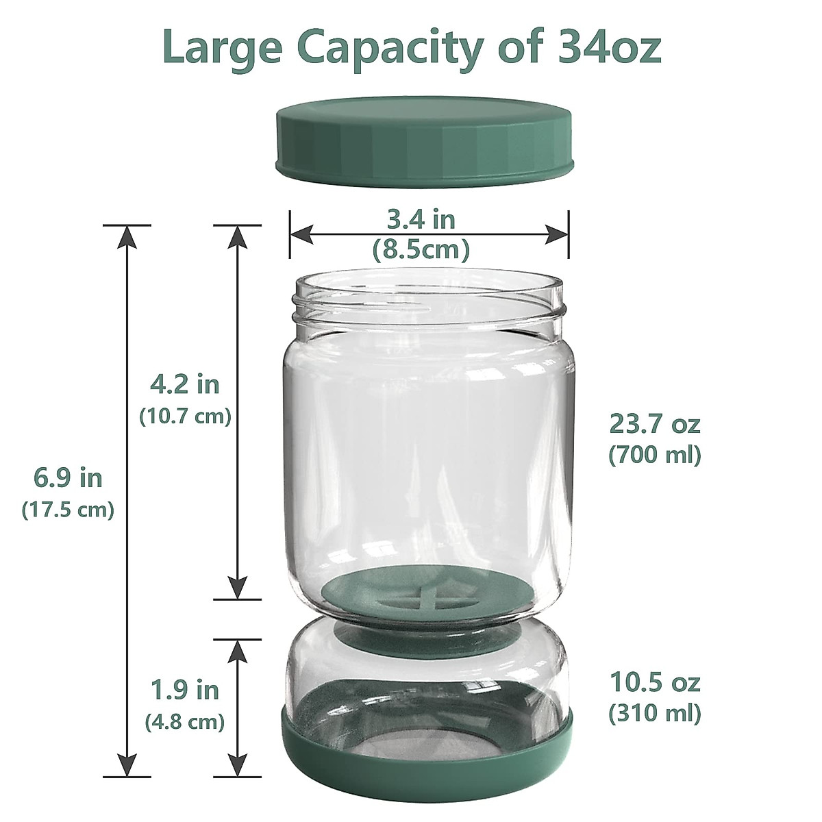 Luvan Glass Pickle Jar, 34oz Pickle Container with Strainer, LeakProof Pickle and Olive Hourglass Jar, Olive Jar with Airtight Lid, Green Multifunction Jalapeno Container, Pickle Flip Jar for Fridge