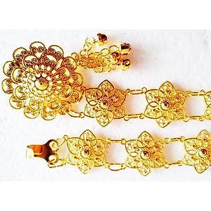 PunPund Belt Thai Gold Plate Star Flower Vintage Women Thailand Costume Wedding Chain Dress Dance Ram Thai 40-41 Inches