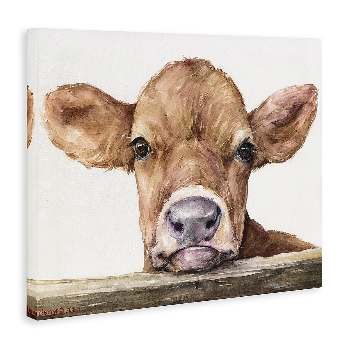 Stupell Industries Cute Baby Cow Animal Watercolor Painting Canvas Wall Art Design By Artist George Dyachenko
