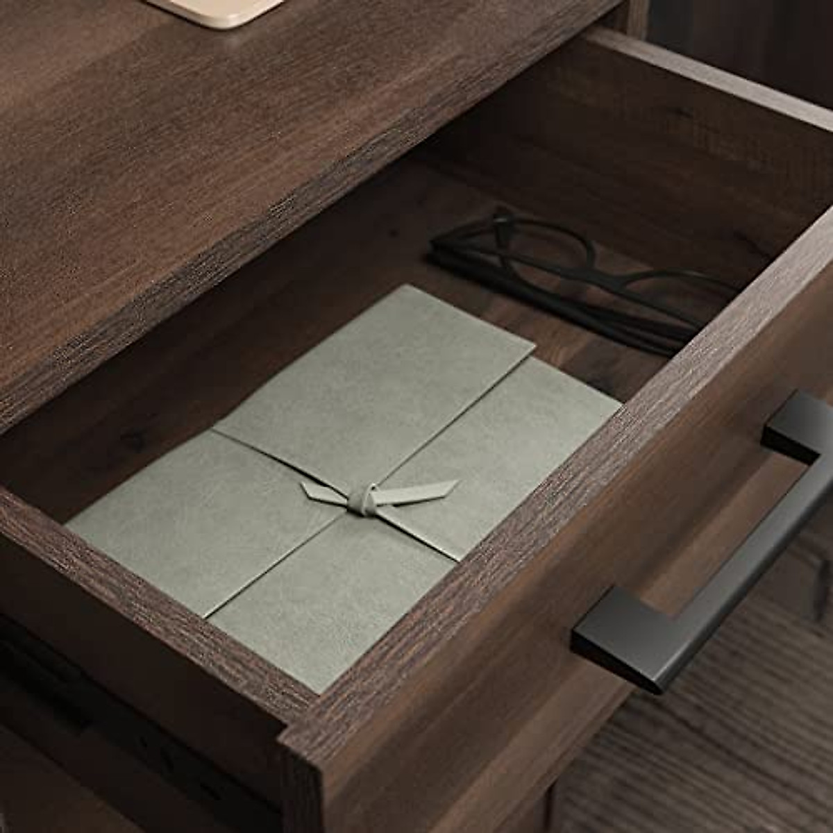 Sauder North Avenue Pedestal Home Office Desk, L: 41.97" x W: 18.50" x H: 28.15", Smoked Oak Finish