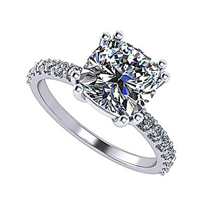 NANA Jewels Silver 8mm (3ct) Cushion Cut Pure Brilliance Zirconia Solitaire w/sides Engagement Ring-Rhodium Plated-Size 7