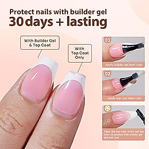BTArtboxnails French Gel Nail Tips -150Pcs French Tip Press on Nails Pink Extra Short Square 3 in 1 X-coat Tips Pre-applied Tip Primer & Base Coat, No Need to File Fake Nails for Nail Art DIY 15 Sizes