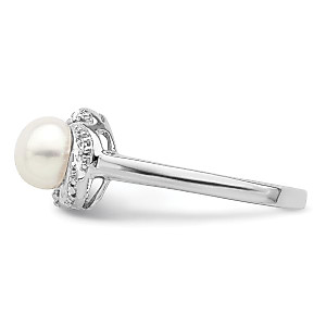 IceCarats 925 Sterling Silver 6mm Freshwater Cultured Button Pearl Diamond Ring Size 6