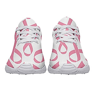 Breast Cancer Shoes for Women Fashion Breathable Running Sneakers Ladies Cancer Pink Ribbon Shoes White Size 5