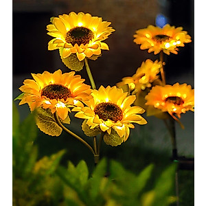 Venforze 2 Pack Sunflower Shape Solar 3 LED Lights, Upgraded 31 LEDs Light Sunflowers LED Solar Lawn Insert Landscape Light, Waterproof Solar Decorative Lights for Patio, Garden, Backyard