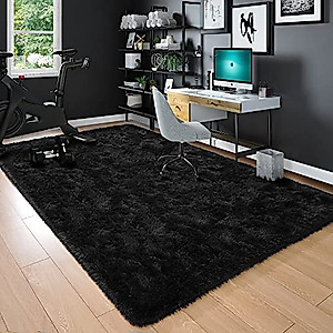Rostyle Super Soft Fluffy Area Rugs for Bedroom Living Room, 4 ft x 6 ft Shaggy Floor Carpets Shag Christmas Rug for Girls Boys Furry Home Decorative Rugs, Black