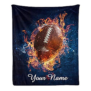 CUXWEOT Custom Blanket with Name Text,Personalized American Football Game Super Soft Fleece Throw Blanket for Couch Sofa Bed (50 X 60 inches)