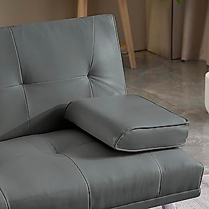 Anwick Modern Leather Futon Sofa Bed,Convertible Folding Couch Recliner Sleeper Loveseat for Small Space,Apartment,Office,Dorm,with Cup Holders and Removable Armrest (Gray-New)