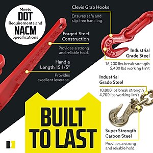 DC Cargo Chain Binder Kit (2 Sets) | 5/16" Grade 70 Extra Long 20 Foot Chain - and Load Binder Set | Heavy Duty Ratcheting Chain and Binder | Load Chain and Binders – 4,700lb Working Load Limit As Set