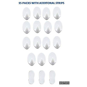 Mini Oval Reusable Stick on Wall Adhesive Heavy Duty Utility Hooks (15 Pack)