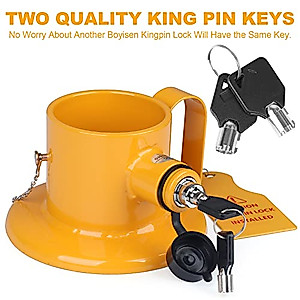 EZOOOOIU 5th Wheel King Pin Lock, Heavy Duty Steel Security Anti-Theft Lock with Bright Yellow Warning Caution Tag, 5th Wheel Lock for Semi/RVs/Container/Trailers