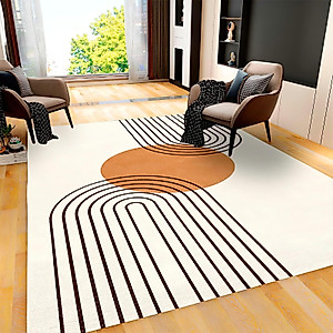 Mid Century Modern Abstract Art Area Rug, Boho Minimalist Line Non Slip Stain Resistant Print Rugs, Soft Machine Washable Carpet for Indoor Bedroom Living Room Office Decor Rug - 6 ft x 9 ft