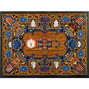 Marble Black 60"x48" Inches Dining Table Top Pietra Dura Inlay Marquetry Living Room Decor