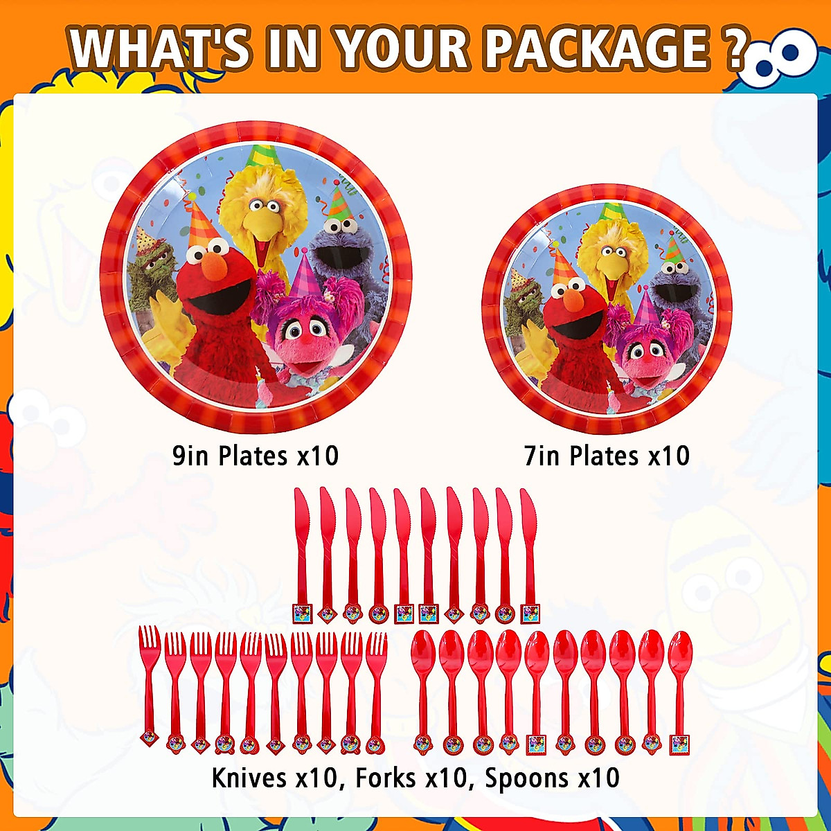 81 Pcs Cartoon Street Birthday Party Supplies Include Knife, Fork, Spoon, Plates, Napkin, Goodie Bags and Table Cloth for Boys Girls Baby Shower Birthday Decorations